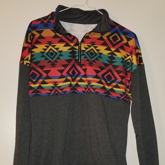 Tops | Western Aztec Long Sleeve Zip Up | Poshmark